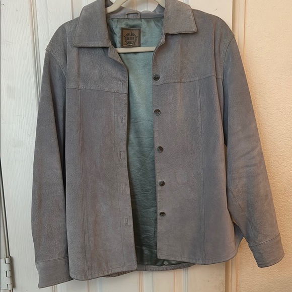 Ami | Jackets & Coats | Ami Gray Leather Jacket With Relaxed Fit | Poshmark